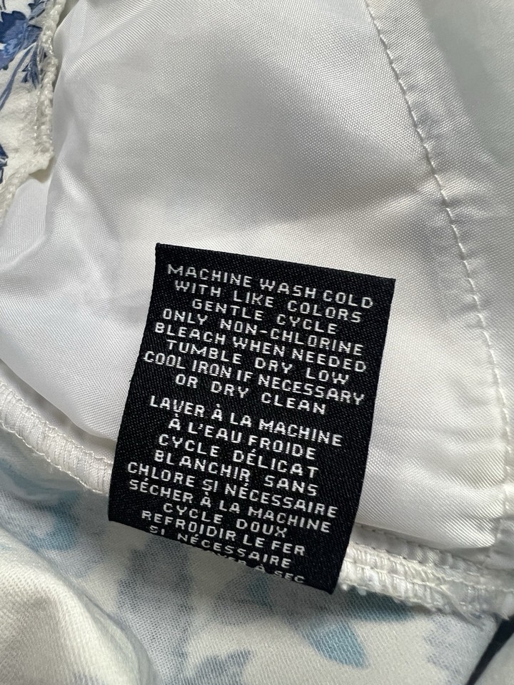 Premise Shorts Womens Medium White Blue Floral High Rise Pull On Rayon ...