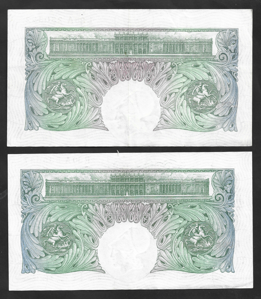 6 X BRITISH BANK OF ENGLAND GREEN ONE POUND BANKNOTES HIGH GRADES NOTED ...