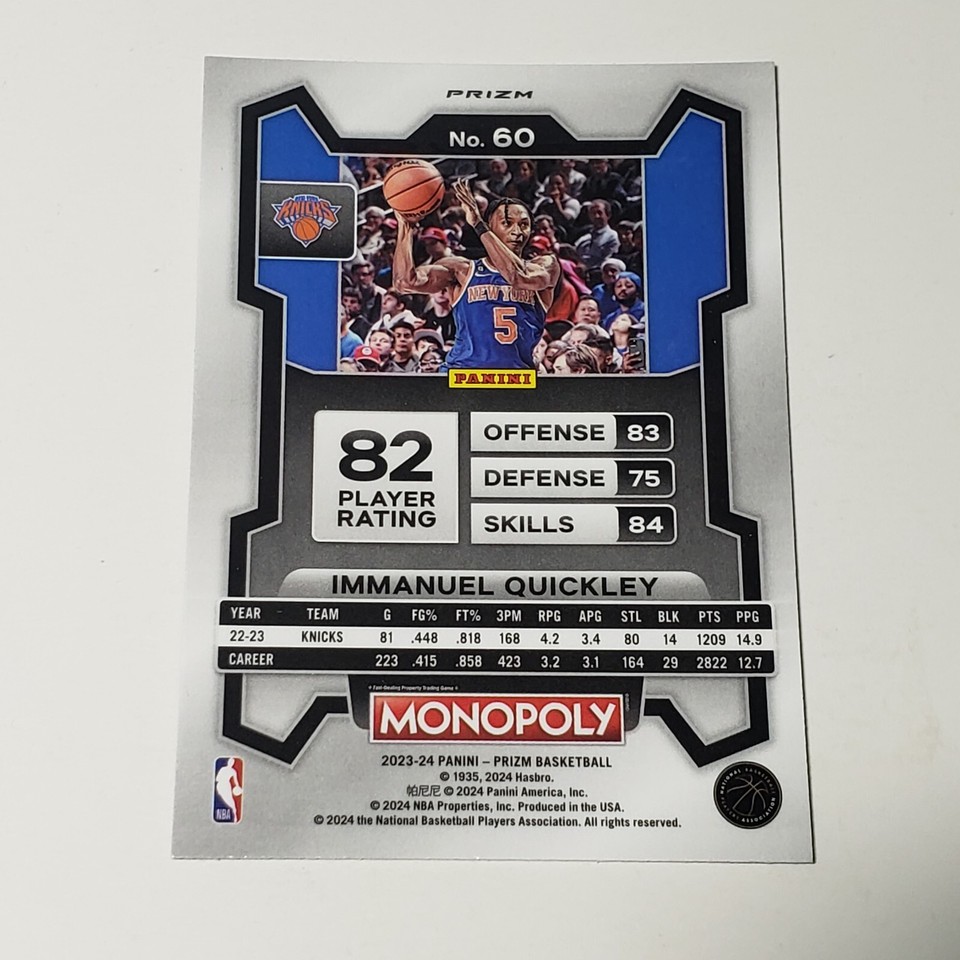 2023-24 Panini Prizm Monopoly Purple Wave #60 Immanuel Quickley Knicks ...