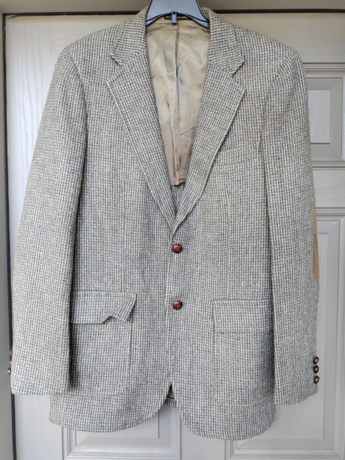 VTG Men's Wool Tweed Blazer Coat Jacket Suede Patches SZ 42R Adams Row ...