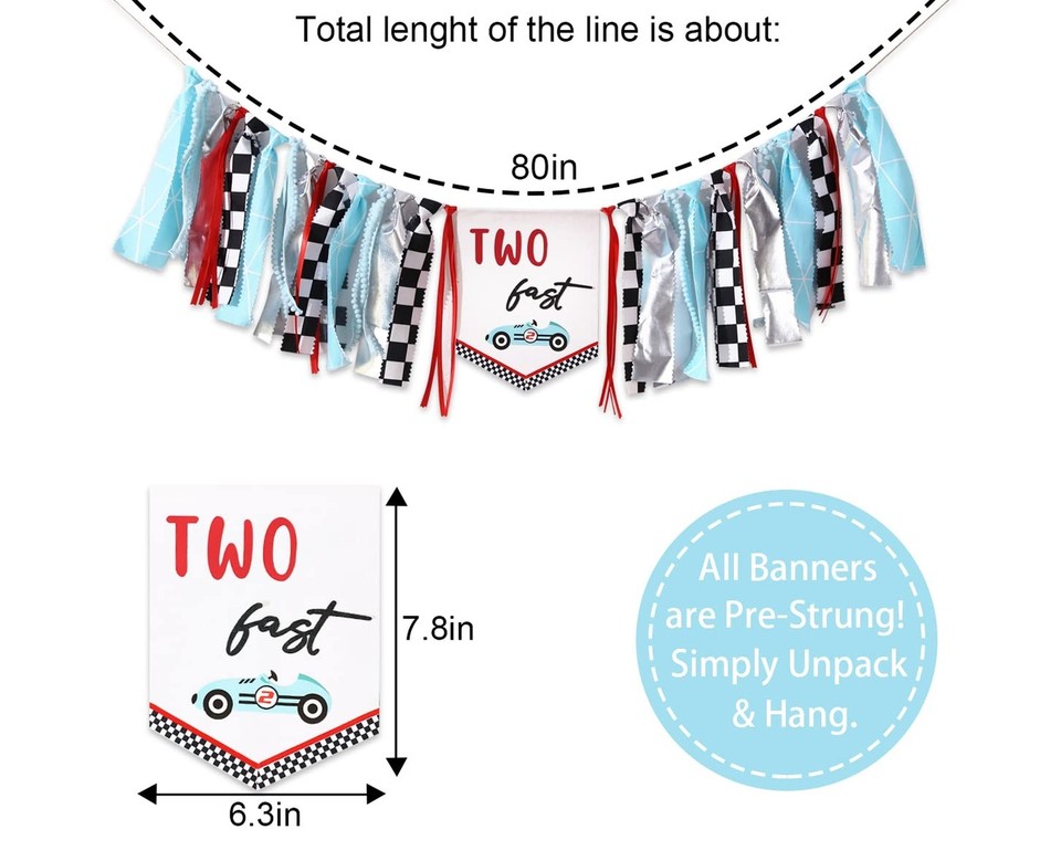 Two Fast Birthday Banner - Race Car 2nd Birthday High Chair Banner ...