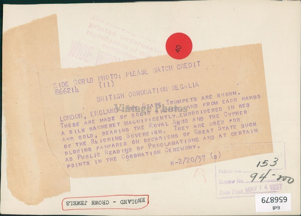 1937 State Trumpets London England Coronation Regalia 6X8 Historic ...
