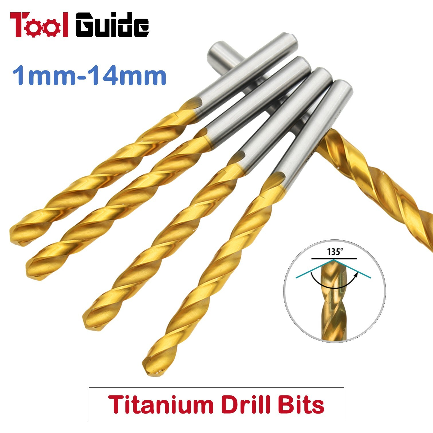 1mm-14mm 10pc Titanium Coated Drill Bits Bit Straight Shank For Wood ...