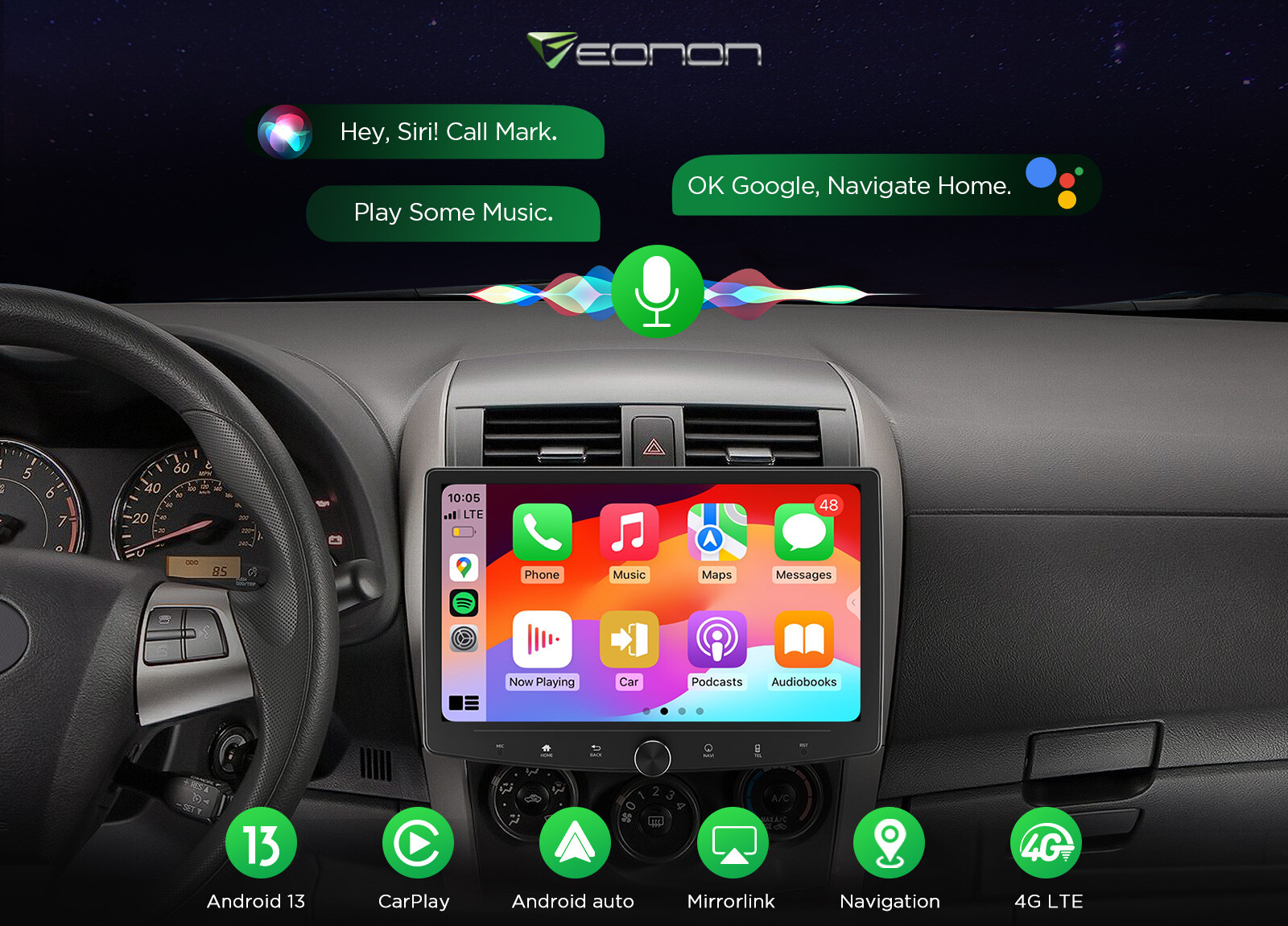 Eonon Car Stereo Double Din 10.1" 6+64GB Wireless CarPlay Android 13 ...