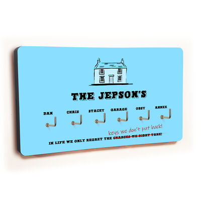 Personalised Novelty Blue 6 hook key holder - Include Surname and Names ...
