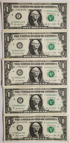 Five Two Digit Bookend $1 One Dollar Bills Fancy Serial Number | eBay
