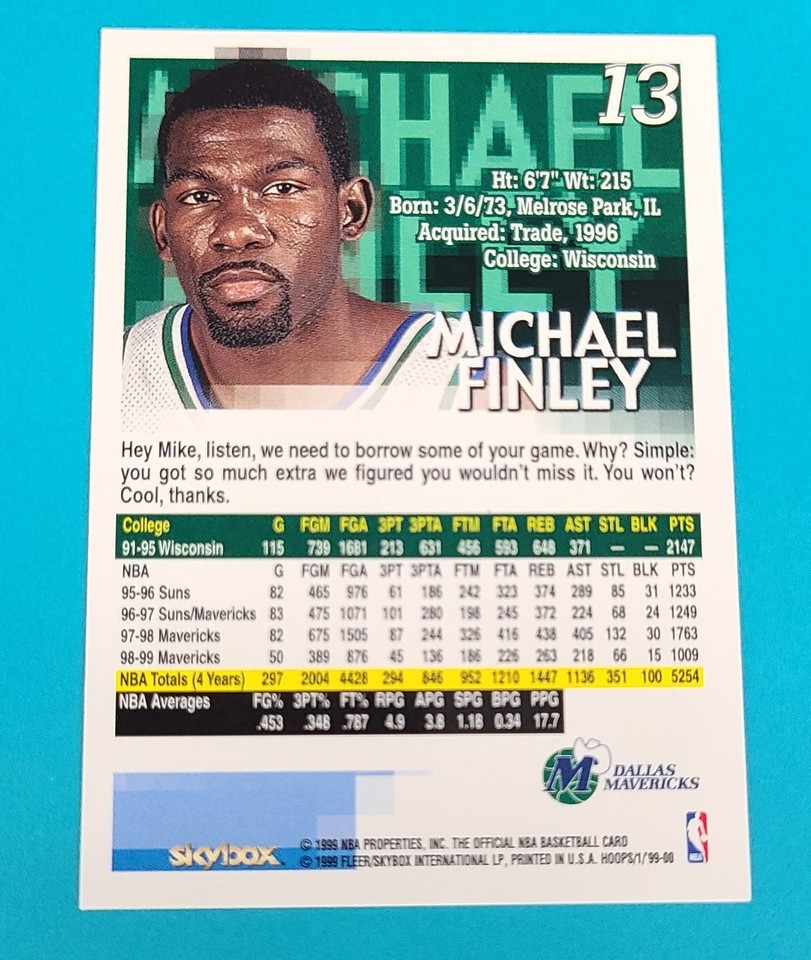 1999-00 Hoops #13 Michael Finley Basketball Card Buy 10+ 50% Off b | eBay