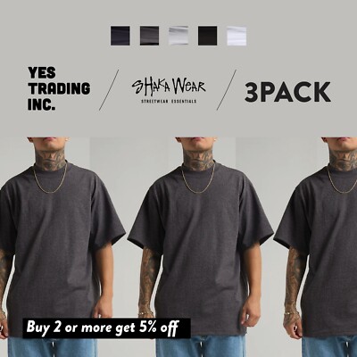 3 PACK SHAKAWEAR MENS MAX HEAVYWEIGHT SHORT SLEEVE T SHIRTS SHAKA WEAR ...