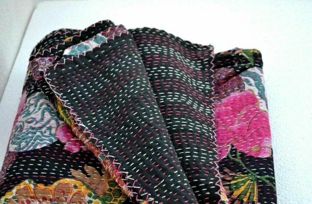 Handmade Vintage Kantha Quilt King Size Bedspreads Cotton Kantha Ralli ...