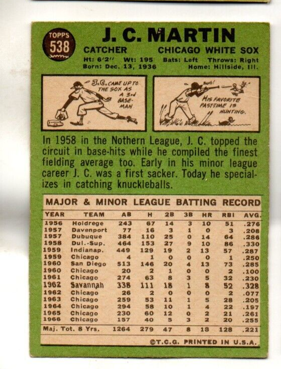 1967 TOPPS BASEBALL #538 J C MARTIN HIGH NUMBER SP VINTAGE 1960S | eBay