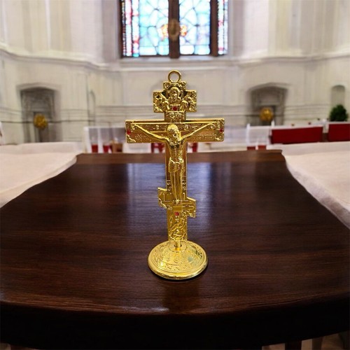 Golden Orthodox Standing Cross Statue Religious Christian Jesus Christ ...