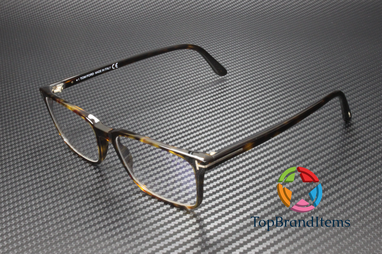 TOM FORD FT5735-B 052 Rectangular Dark Havana Demo Lens 54 mm Men's ...