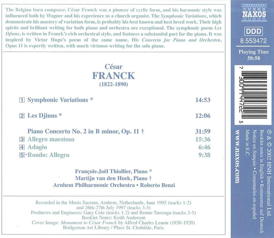 Cesar Franck Symphonic Variations, Piano Concerto (Arnhem Po, B (CD ...
