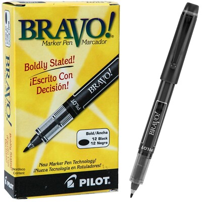 Pilot Bravo 11034 Marker Pen, Black Ink, 1.0mm Bold Point, Box of 12 ...