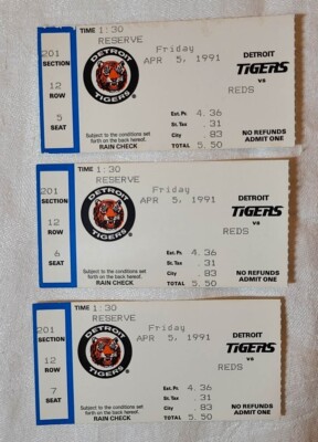1991 Detroit Tigers Spring Training Ticket Stub VS Cincinnati Reds | eBay