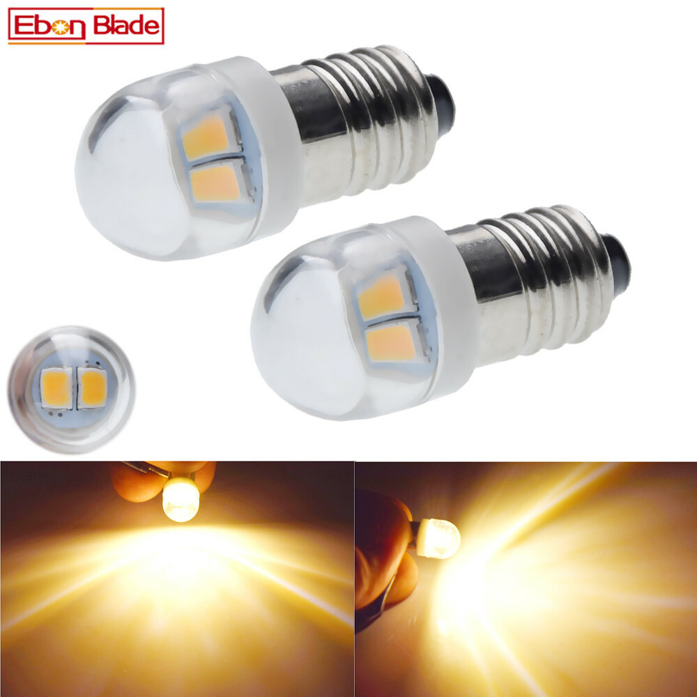 2x E10 1447 Base Screw 2SMD LED Bulb 6V 6 Vlot Warm White Torch ...