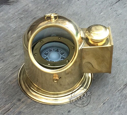 Vintage Marina Float Boat Compass Brass Binnacle include Oil Lamp ...