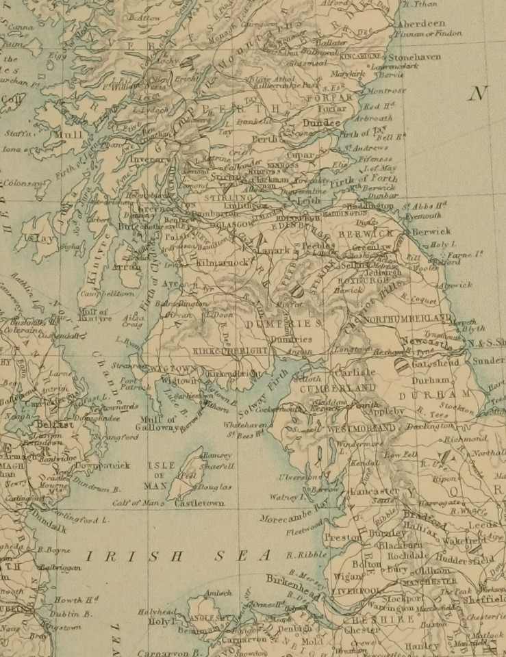 1897 ANTIQUE MAP BRITISH ISLES ROUTE ~ CHESHIRE HEREFORD KENT SUSSEX ...