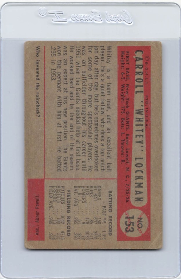 1954 Bowman #153 Whitey Lockman Giants VG/EX *1480 | eBay