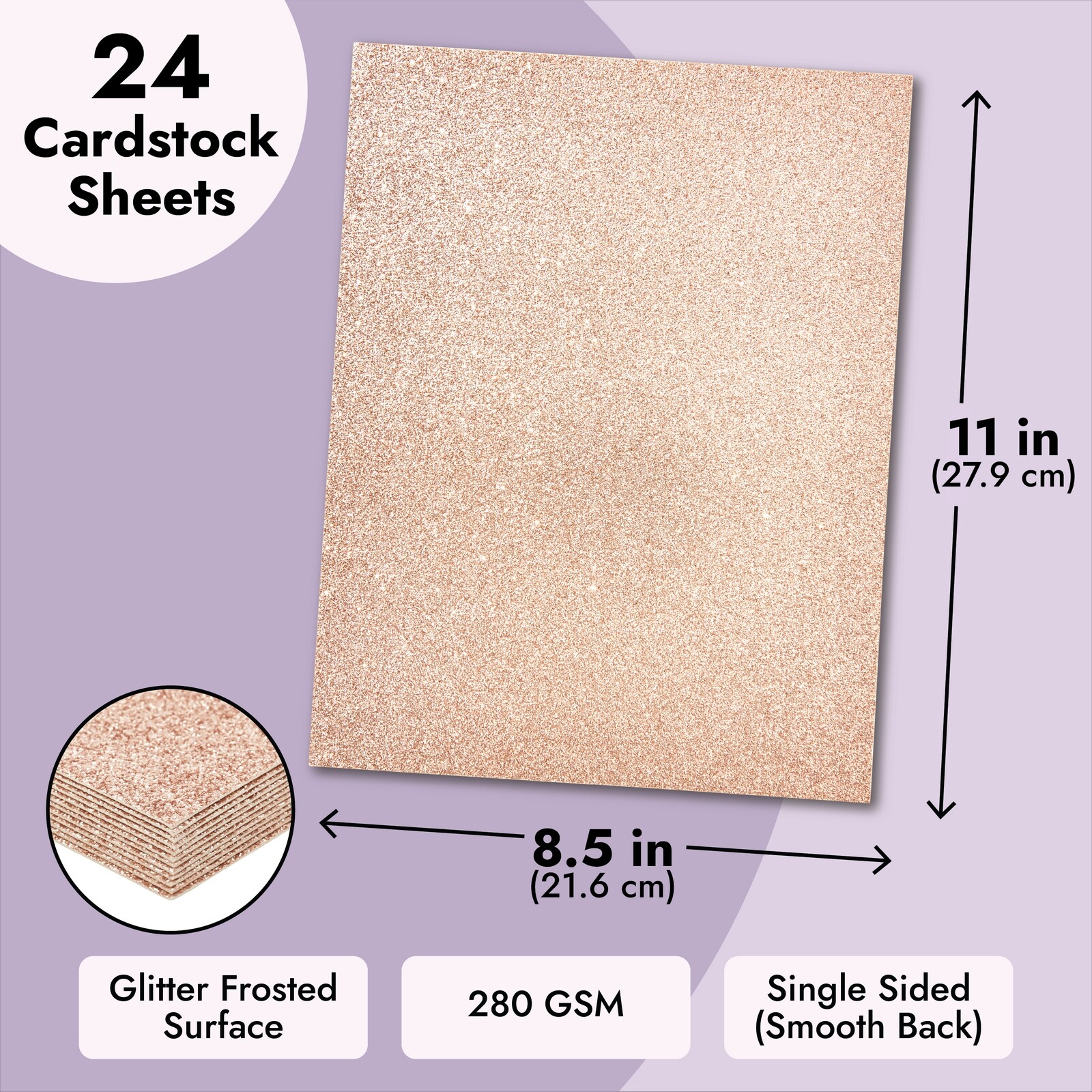 24 Sheets Rose Gold Glitter Cardstock Paper for Crafts, Wedding, 280gsm ...