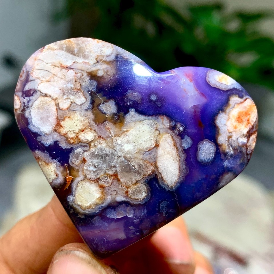 46G Natural Blue Cherry Blossoms agate Crystal Heart Quartz Mineral ...
