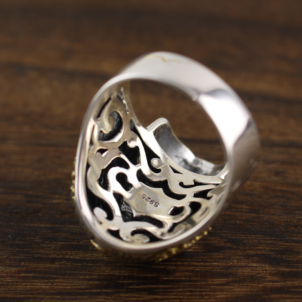 925 STERLING SILVER &Brass SUGAR SKULL CROSS MEN GIFT BIKER ROCKER RING ...