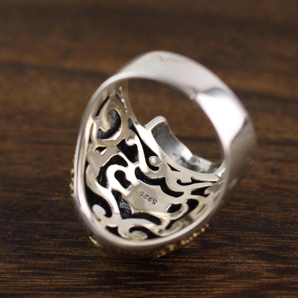 925 STERLING SILVER &Brass SUGAR SKULL CROSS MEN GIFT BIKER ROCKER RING ...