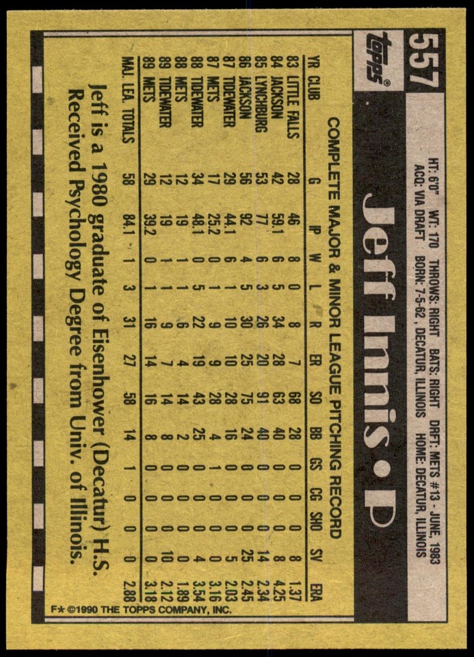 Jeff Innis #557 1990 Topps | eBay
