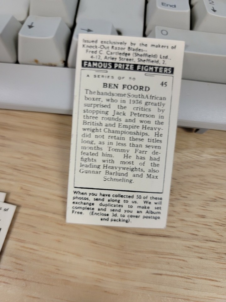 1938 F.C. Cartledge Famous Prize Fighters #45 BEN FOORD | eBay