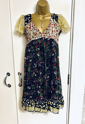 MANGO Floral Patchy Dress With Belt Full Lining Size UK Small 8/10 New ...