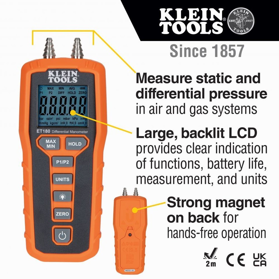 Klein Tools ET180 Digital Differential Manometer 92644693366| eBay