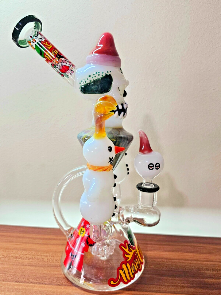 CHEECH GLASS Limited ed. Green Santa's skeleton 11" water pipe/hookah ...