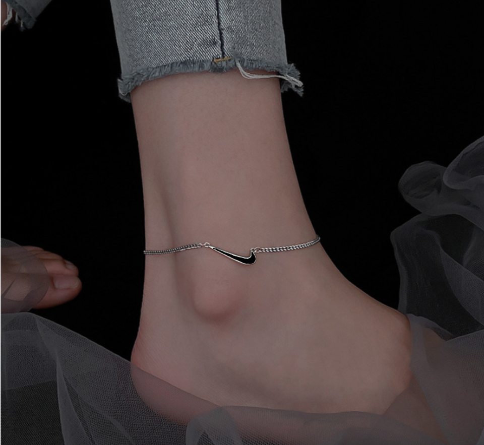 Punk Unisex Black Nike Hook Right Marked Silver Ankle Bracelet Foot ...