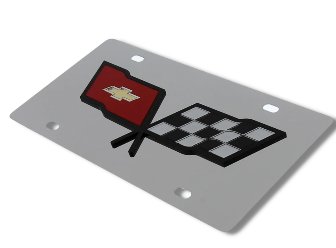 Chrome Chevrolet Corvette C3 Flags Emblem Premium Steel License Plate ...