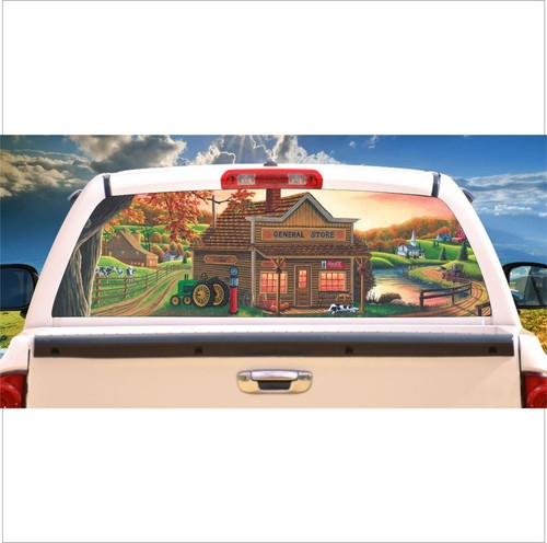 Country General Store Farm Life Rear Window Graphic Truck RV Mural Tint ...