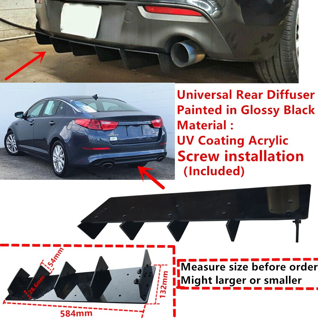 23x5" Universal Rear Diffuser Shark 5 Fin Kits For Kia Optima 2011-2015 ...