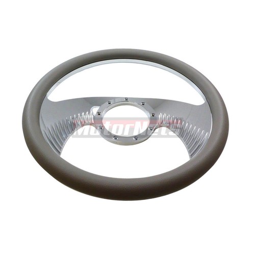 14" Grey leather Wing Chrome Aluminum Steering Wheel 9 bolts GM Chevy ...