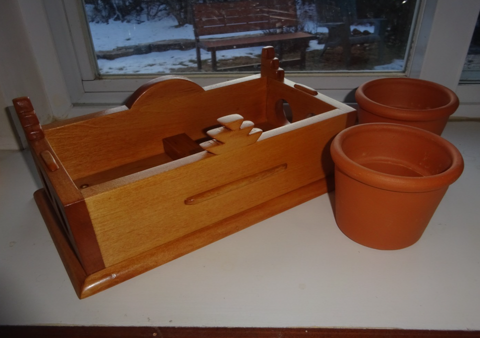C.C.W. Hand-Made Southwestern Mayan Theme Wood Planter, w/2 Terra Cotta ...