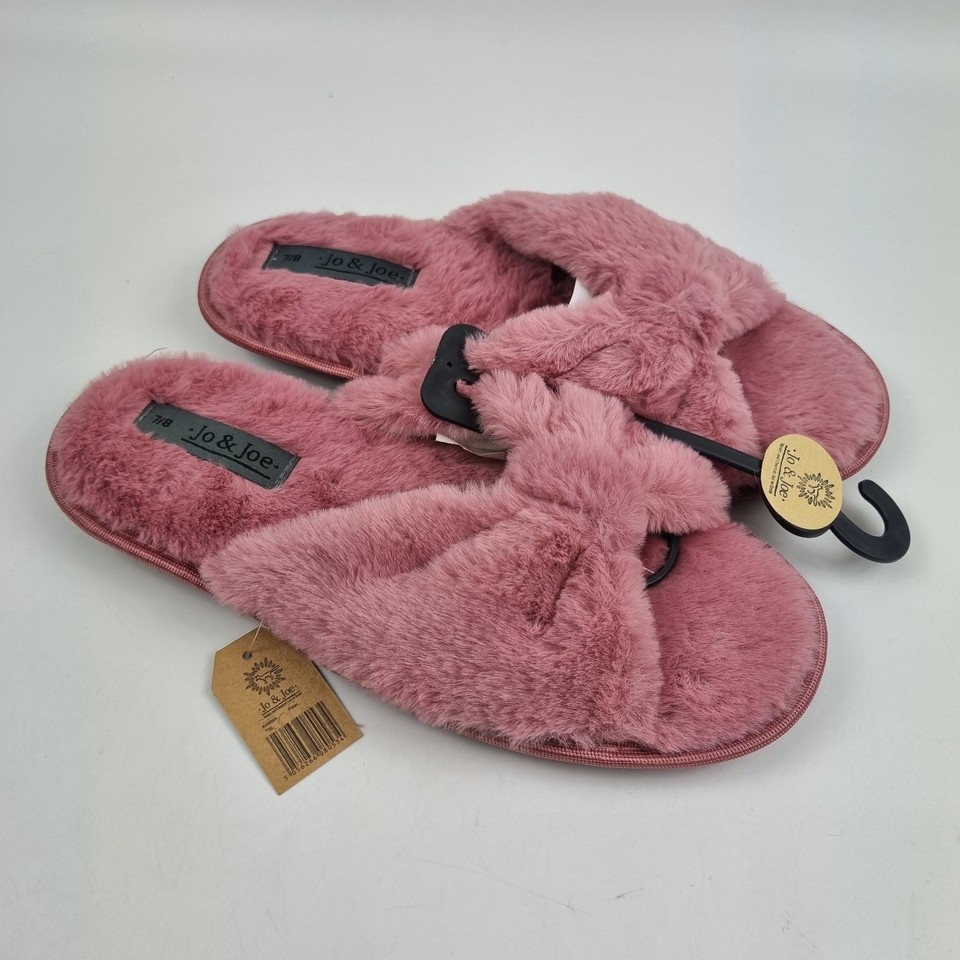 Jo & Joe Pink Fluffy Slippers Women’s Size 7/8 New Soft Faux Fur Slip ...
