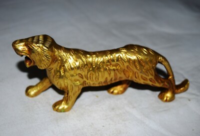 Brass Tiger Statue Golden Wild Animal Theme Office Table Showpiece ...