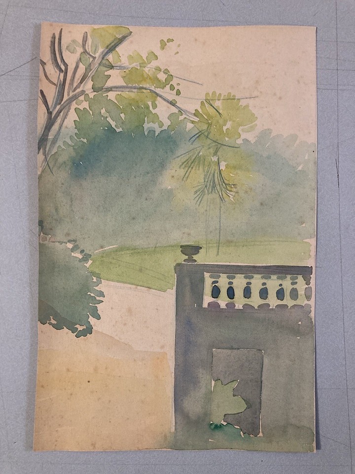 Very beautiful Watercolor 1920 Art Deco Old Tree Park Medici Vase | eBay UK