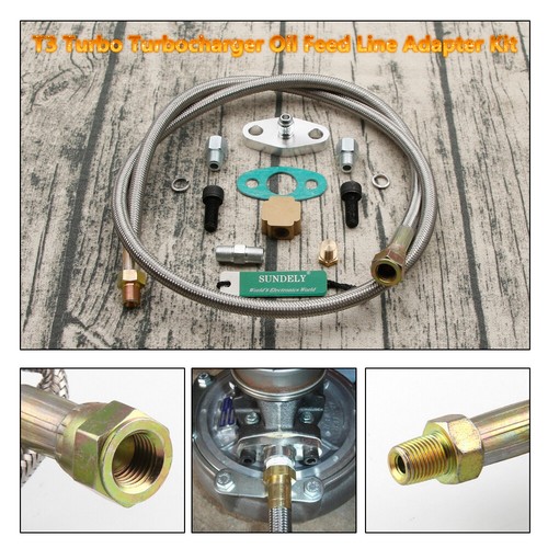 Braided Stainless Steel Oil Inlet Feed Line Adapter For T3 Turbocharger ...