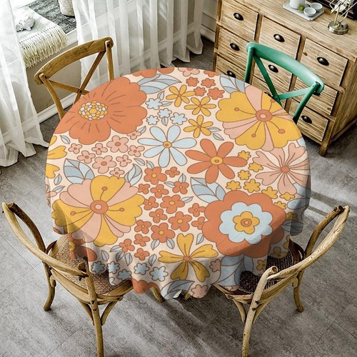 Retro 70s Floral Tablecloth, Hippie Summer Groovy Flower Print Table ...