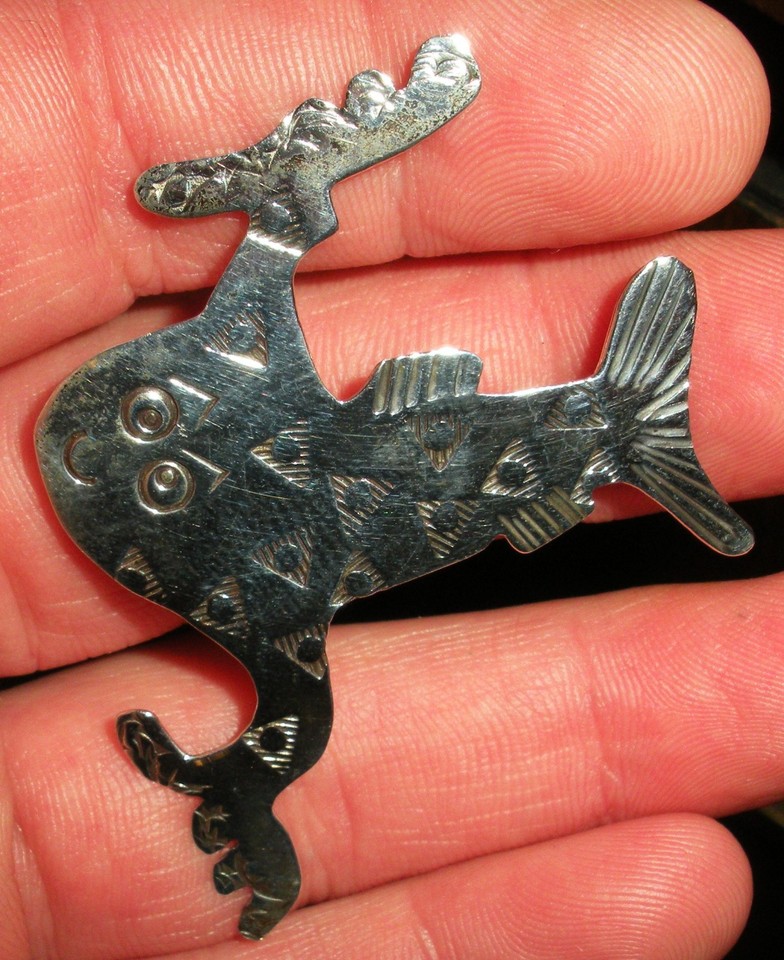 VINTAGE NAVAJO FUNKY FISH STERLING SILVER PIN GREAT STAMPWORK vafo | eBay