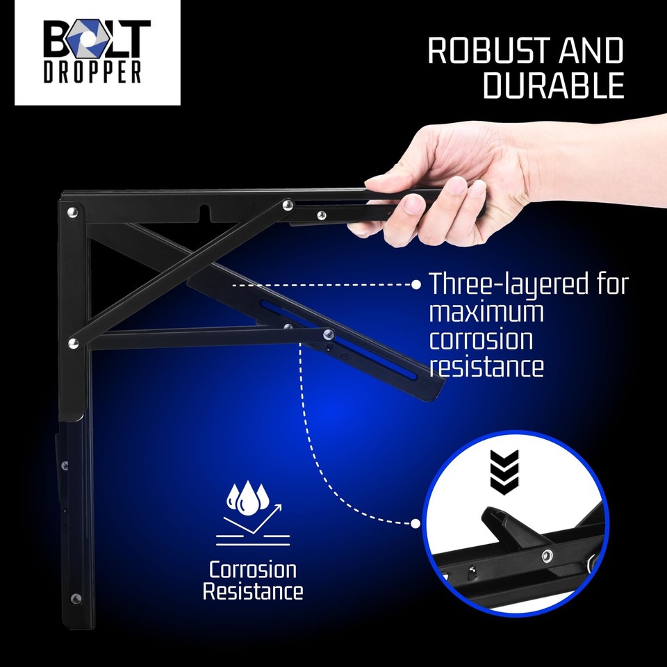 Heavy Duty Folding Shelf Brackets - Set of 2 Black Foldable Floating ...