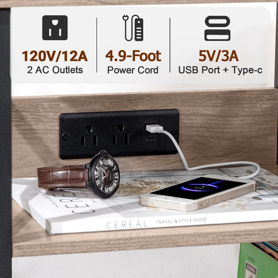 Record Player Stand with Charging Station, Turntable Stand with Storage ...