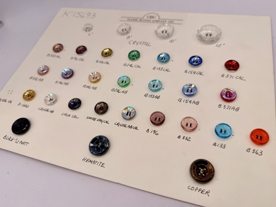 30 Vintage Glass Buttons Shank Back Matching Design Mixed Colors Card ...