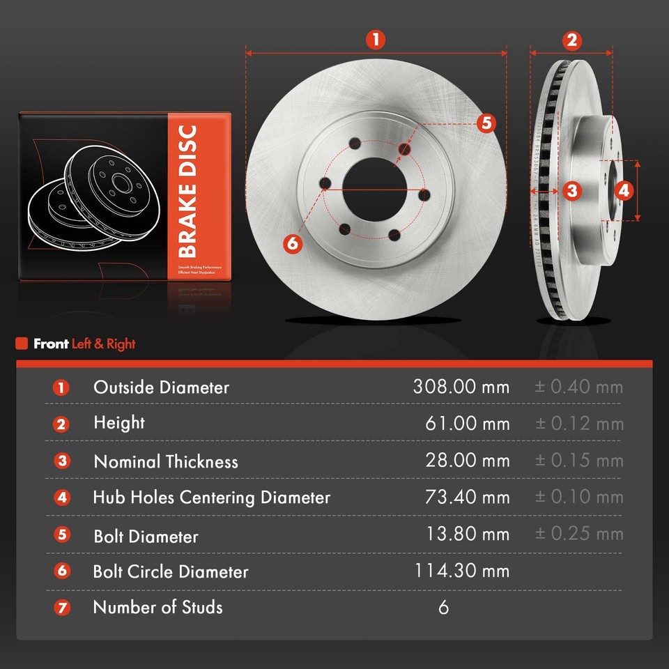 2pcs 308 mm Front LH & RH Disc Brake Rotors for Dodge Durango 2003 V8 4 ...