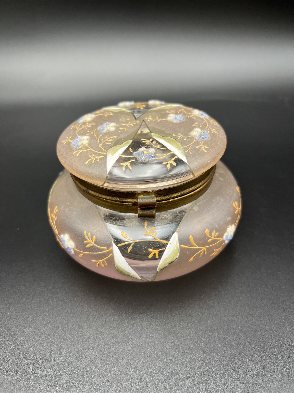 Antique Bohemian Moser Glass Pale Pink Peach Painted Enamel Ring Jar ...
