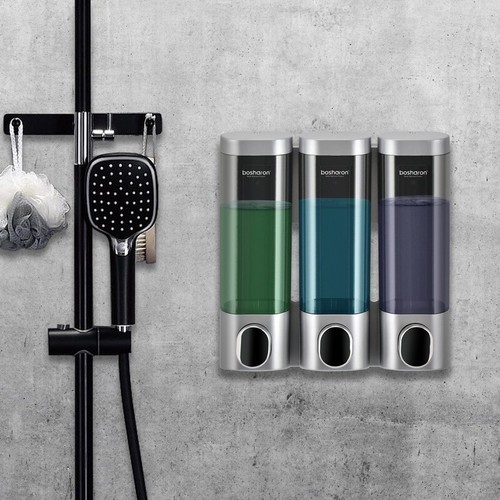 Liquid Soap Dispenser Shower Gel Shampoo Bottles Wall Mounted Bathroom ...